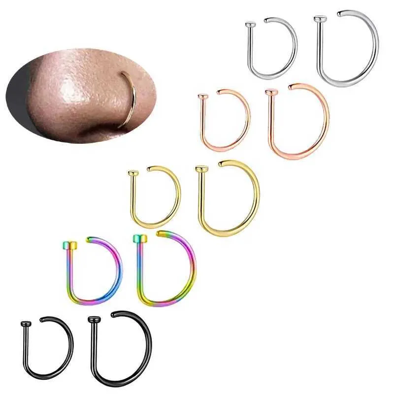 Stainless Steel Fake Piercing Nose Rings For Women Men DShape Septum ...