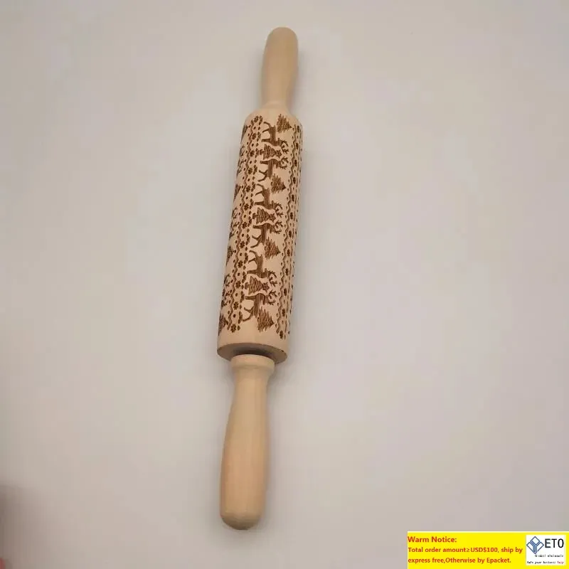 Christmas Wooden Rolling Pins Engraved Embossing Rolling Pin With ...
