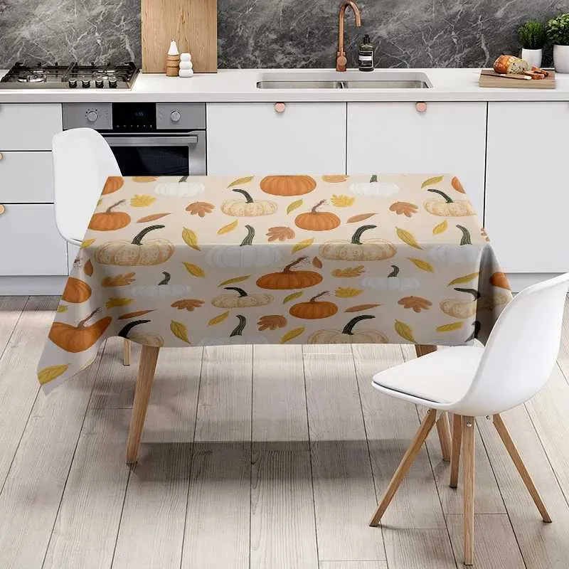 Autumn Thanksgiving Pumpkin Leaves Tablecloth Home Decor Round Dining ...