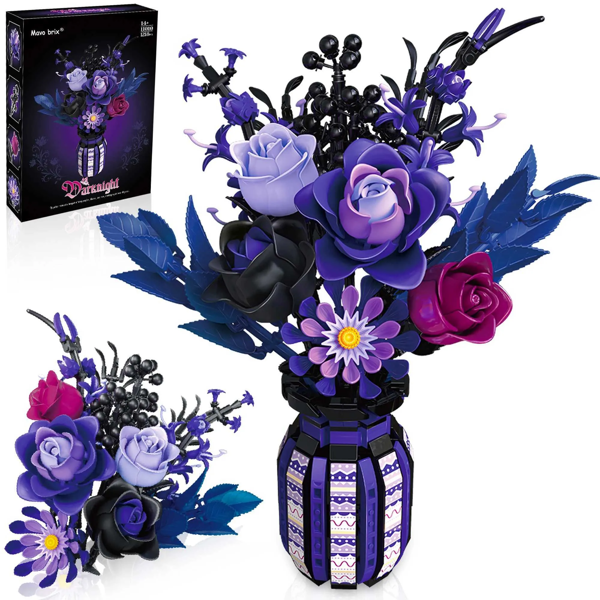 Dark Romance Gothic Bouquet Building Blocks Flower With Vase Model ...