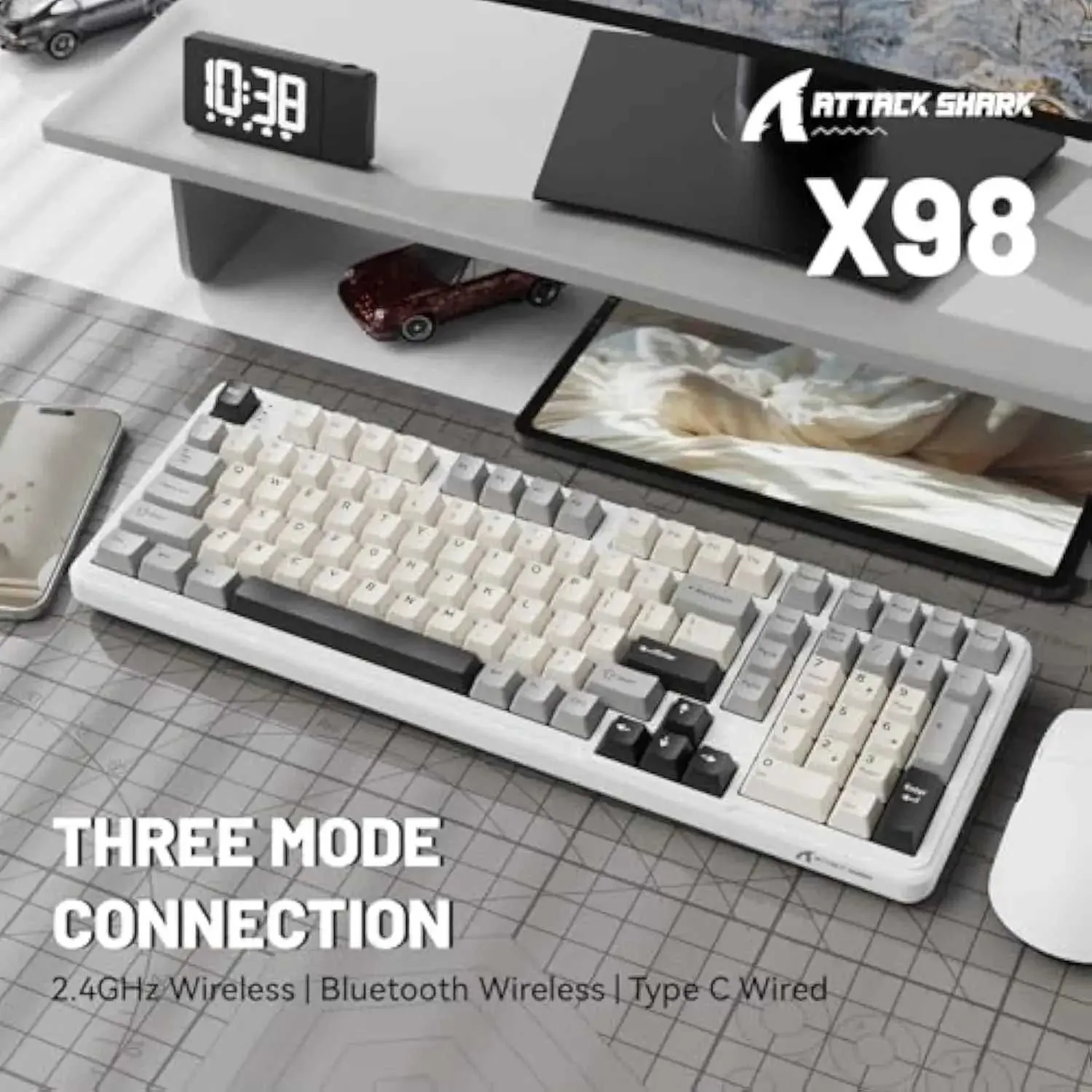 ATTACK SHARK X98 FullSize Wireless Rymek Chic Mechanical Keyboard With ...