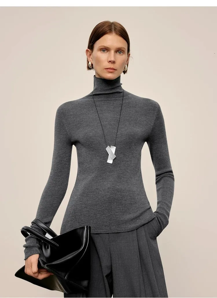 Designer Luxury Autumn Winter 100% Fine Wool Seamless High Neck Knitted ...