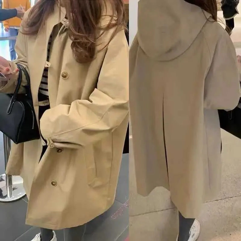 Luxury Spring Autumn Trench Coat: Women's Loose Versatile Hooded Jacket ...