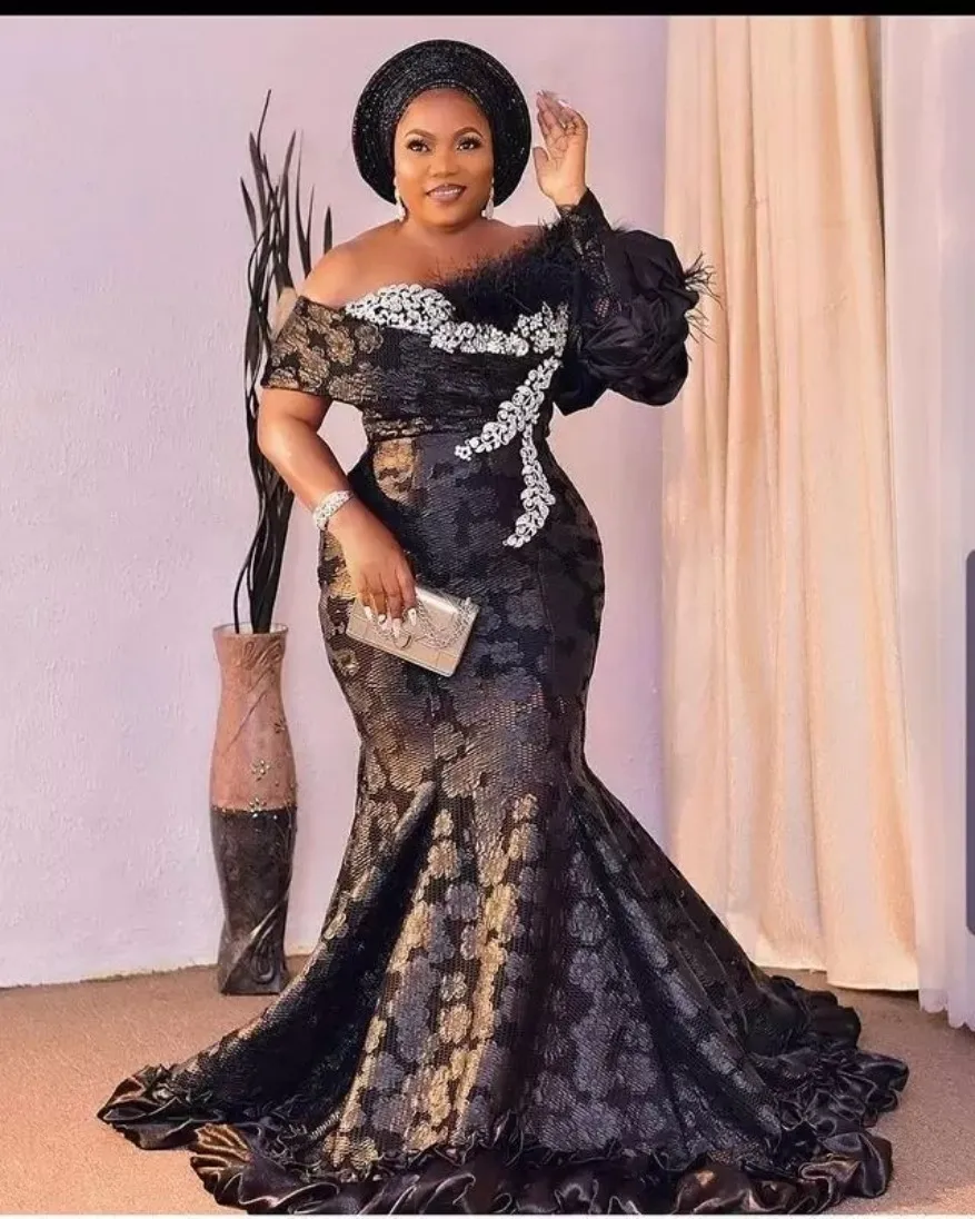 Arabic Aso Ebi Plus Size Prom Dresses One Shoulder Lace Appliques With ...