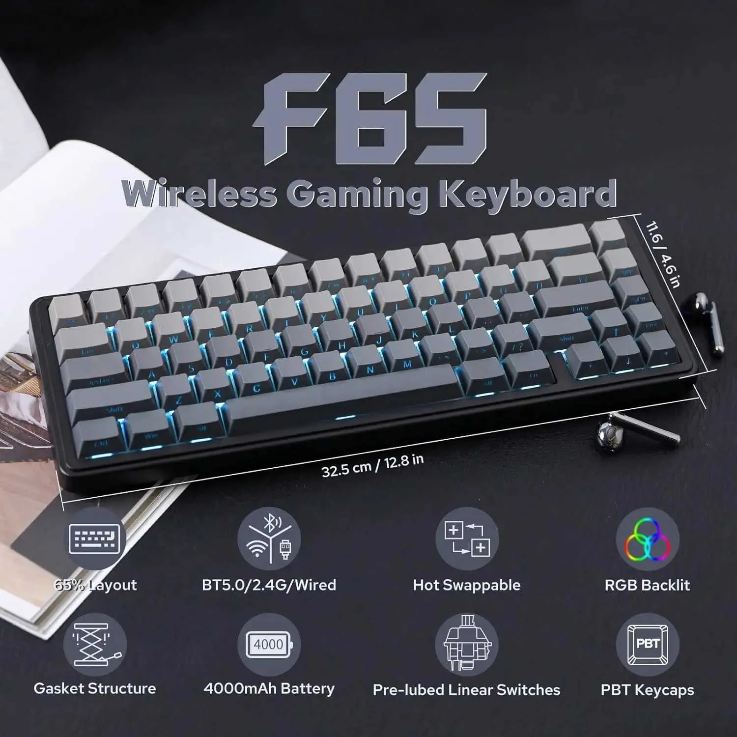 Aula F65 65 Wireless Mechanical Keyboard RGB Backlit Hot Swappable ...