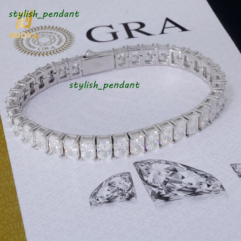 7mm Iced Out Baguette Moissanite Tennis Chain Bracelet 40cm 925 ...