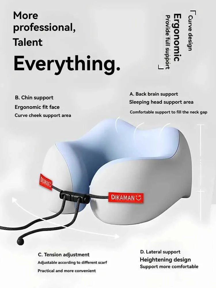Ergonomic U-Shaped Neck Pillow with Storage Bag, Low Profile, Suitable ...