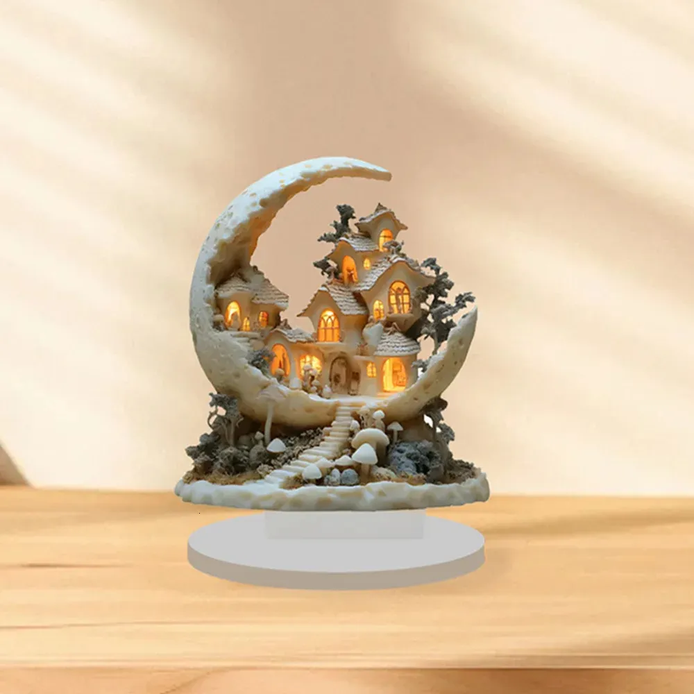 2D Planet Moon House Lent Acrylic Home Decoration Ornaments, Living ...