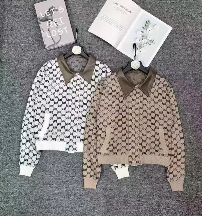 Luxury Women's Sweater: Long Sleeve Leather Collar Cardigan Jumper ...