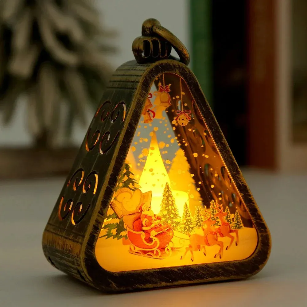 Mini Christmas LED Triangle Lantern: Santa Claus Snowman Festival Lamp ...