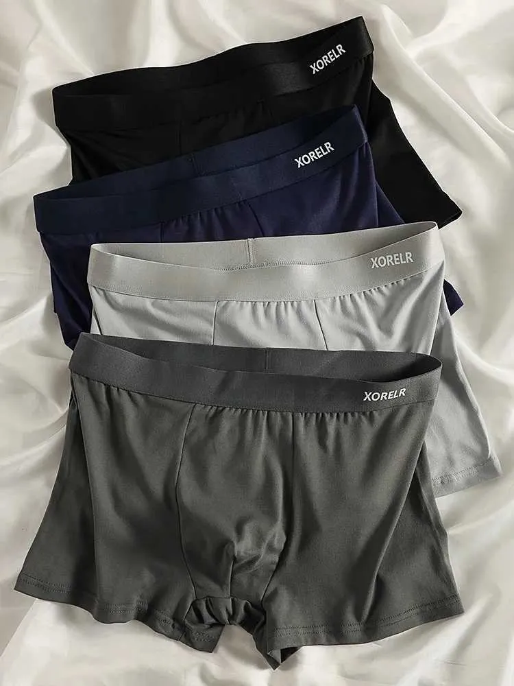 4Pack Mens Milk Silk Boxers XORELR Waistband Solid Colors Soft ...