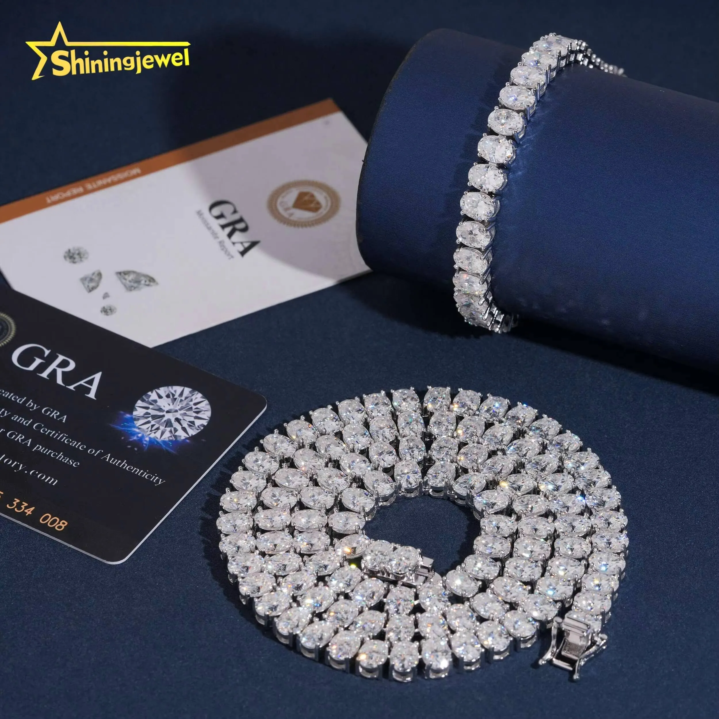 New Fashion Iced Out Oval Tennis Chain 925 Silver Moissanite Diamond ...