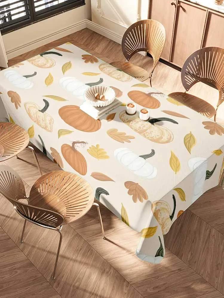 Autumn Thanksgiving Pumpkin Leaves Tablecloth Home Decor Round Dining ...