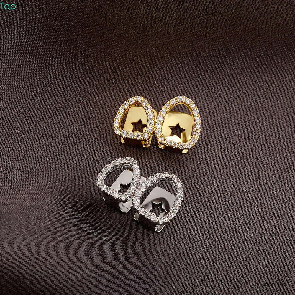 Double Hollow Heart Gold Hip Hop Rap Flashing Dia Encrusted Dentures ...