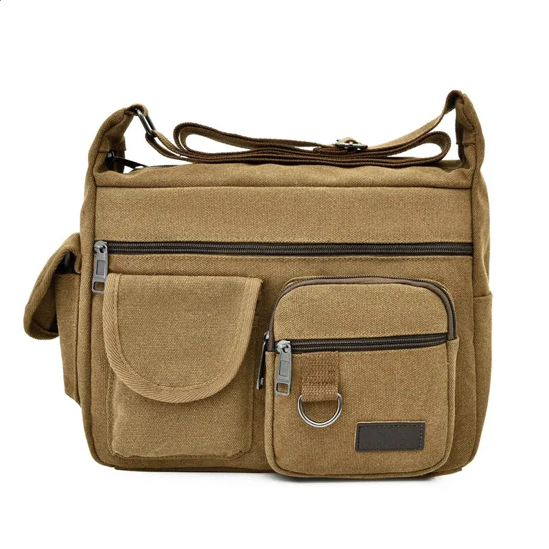 Men's Canvas Messenger Bag Mini PU Zipper Closure Casual Crossbody ...