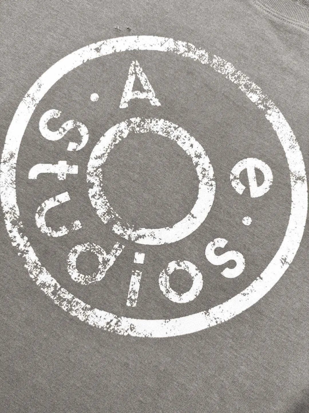 Ac 1996 Style Damaged Letter Round Neck Sweatshirt with Knife Cut Holes ...