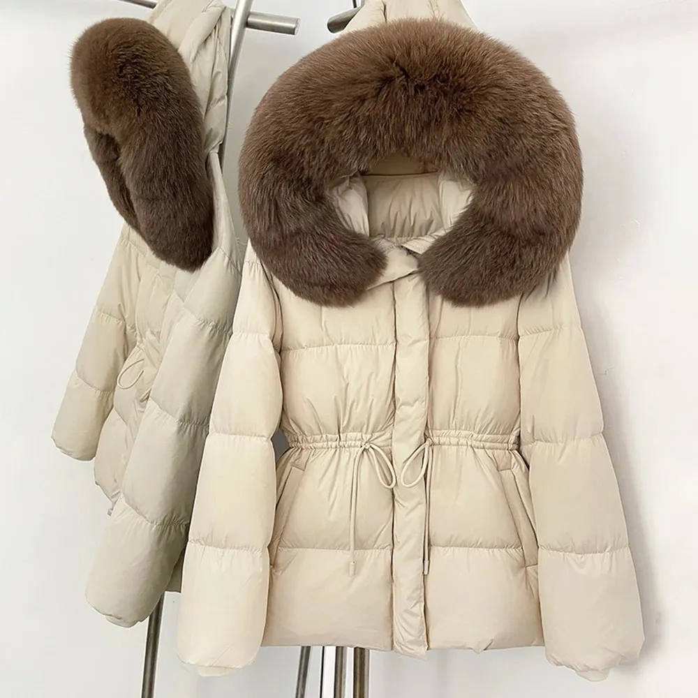 Down Jacket Hooded Long Sleeves Real Fur Duck Down Outerwear Female ...