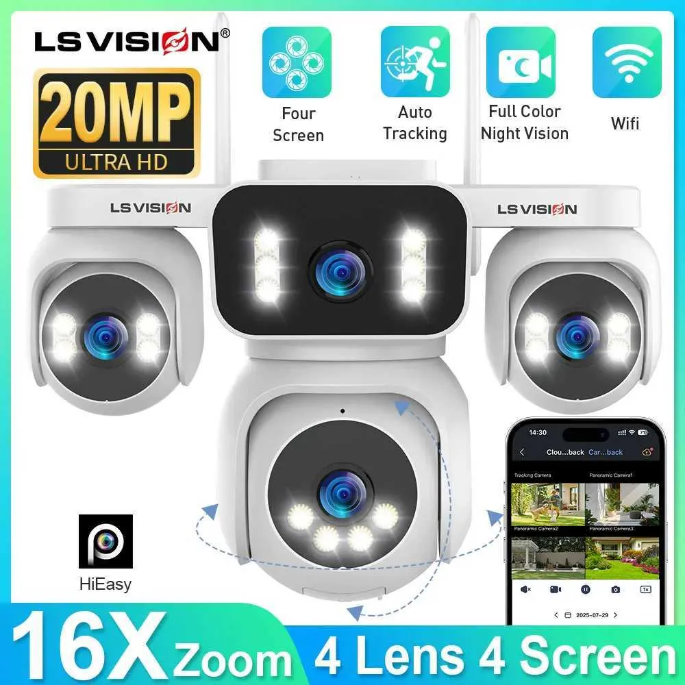 LS VISION Four Screens Wifi Security Cameras Outdoor Four Lens PTZ 16X ...