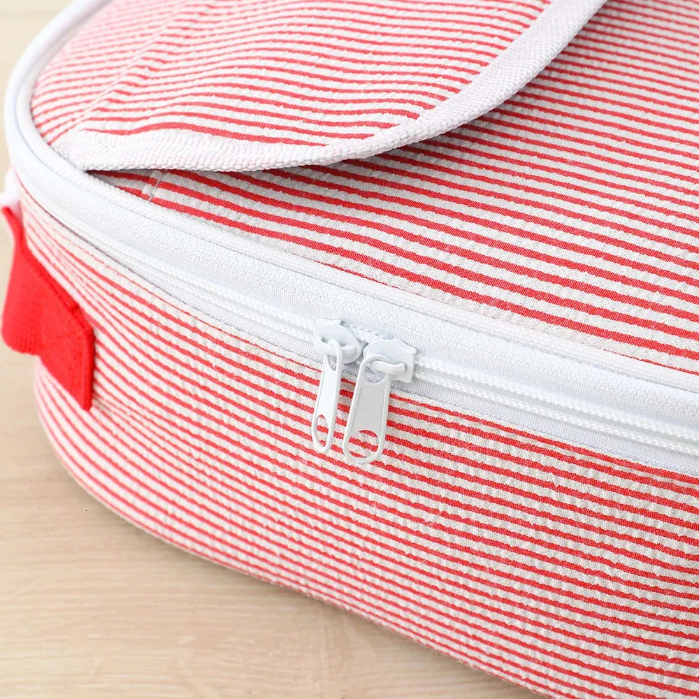 Striped Insulated Lunch Bag with Portable Handle, Seersucker Lunch Box ...