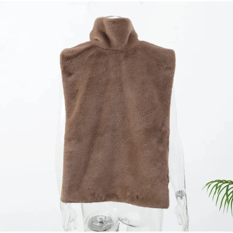 Women's Casual Solid Faux Fur Vest, Fashion Leisure Sleeveless High ...