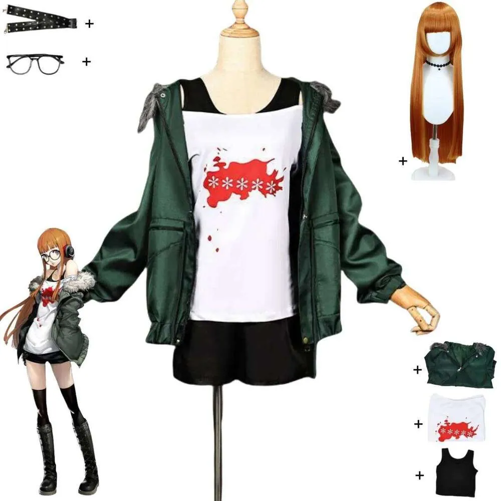 Anime Game Persona 5 Navi Futaba Sakura Cosplay Costume: Green Coat ...