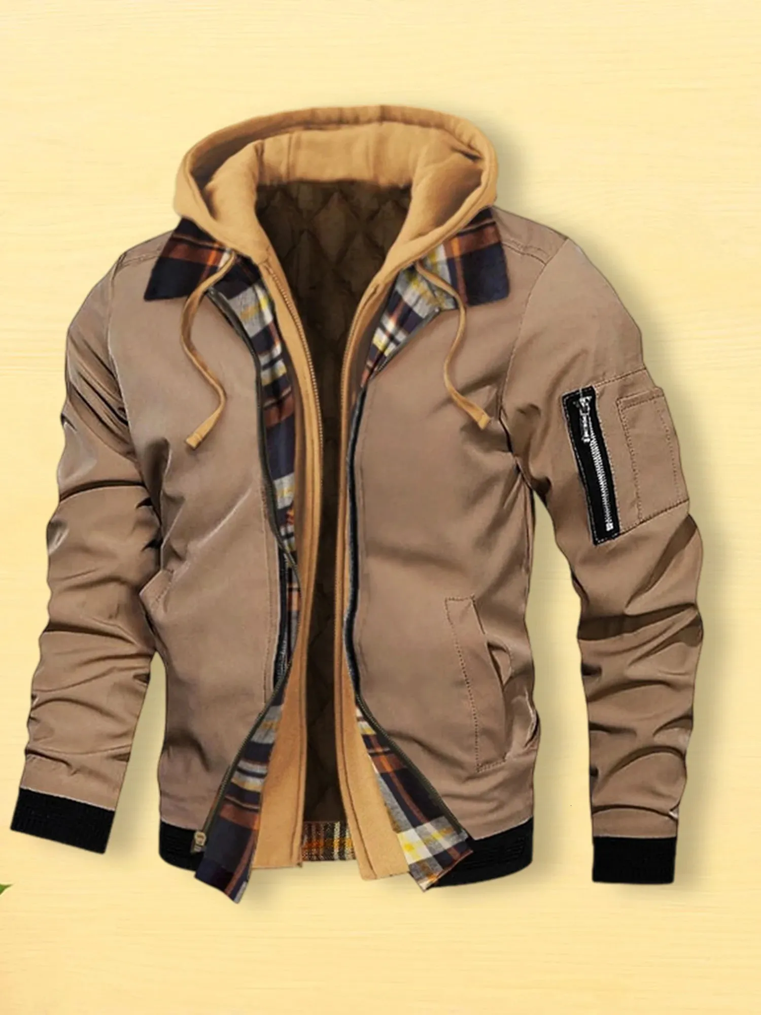 Men's Winter Hooded Jacket Casual Fake Two Piece Zip Up Long Sleeve ...