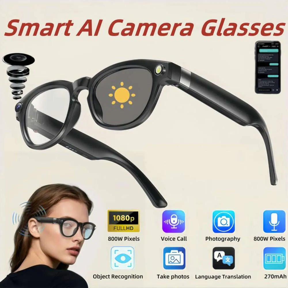 Real-Time AI Smart Glasses with Calling and Camera, Photochromic Lenses ...