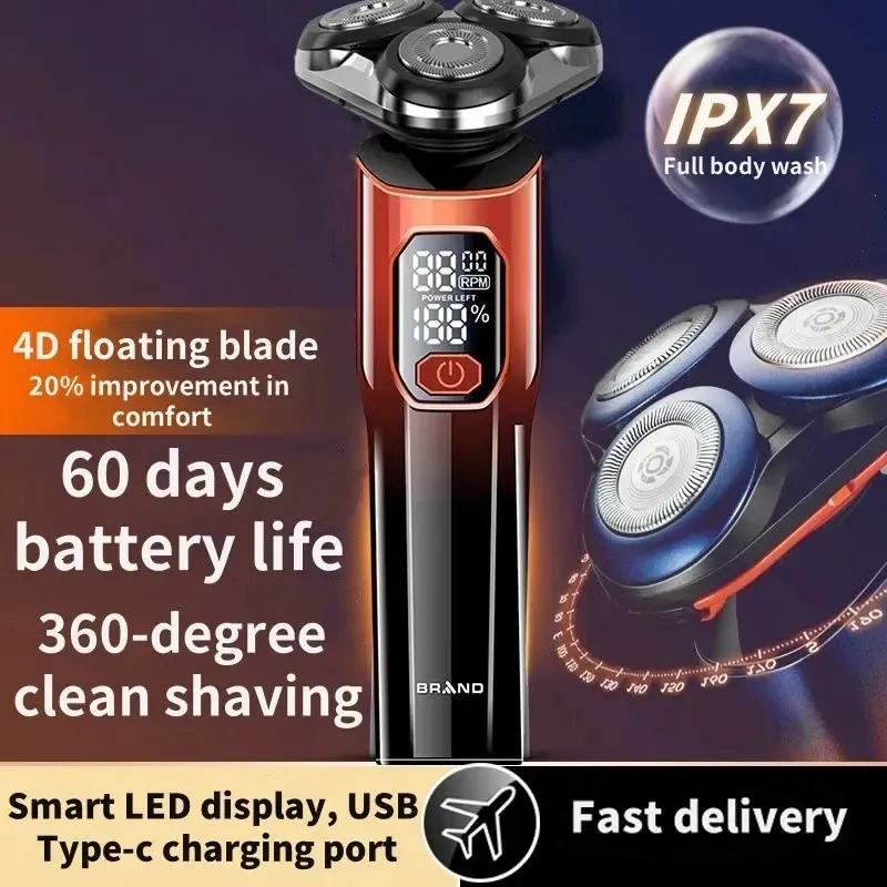 Hair Trimmer Mens Electric Shaver Set, 4D 3 Head Waterproof Razor ...