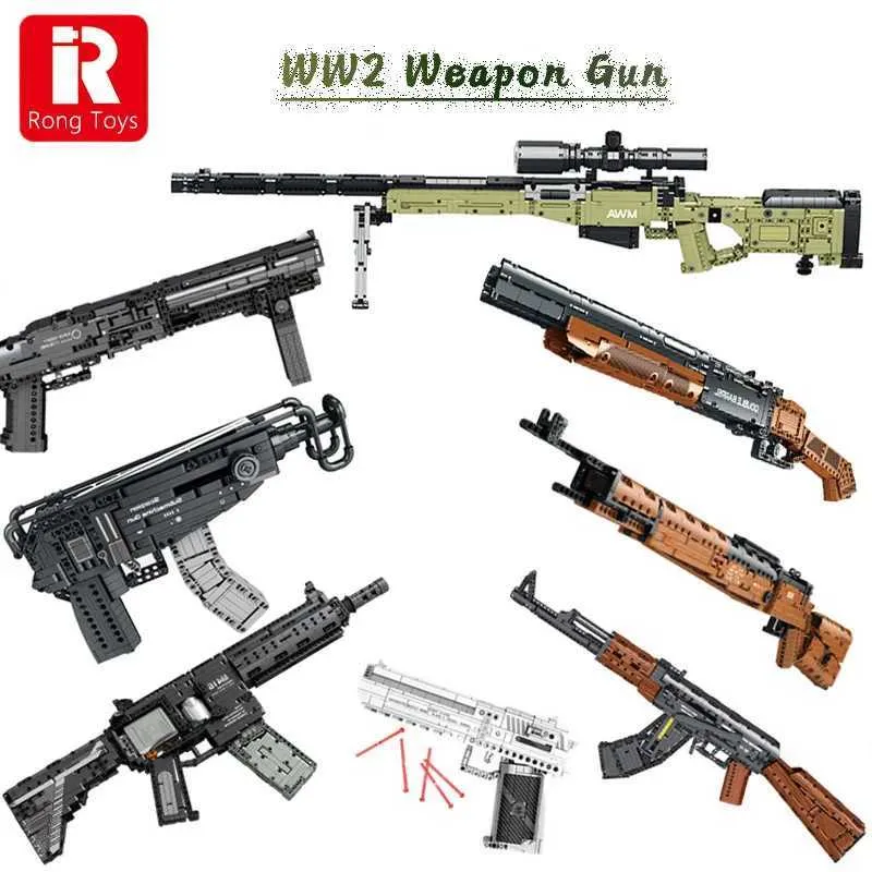 WW2 Military Building Blocks Toy Guns AWM Sniper Rifle, M416 Assault ...