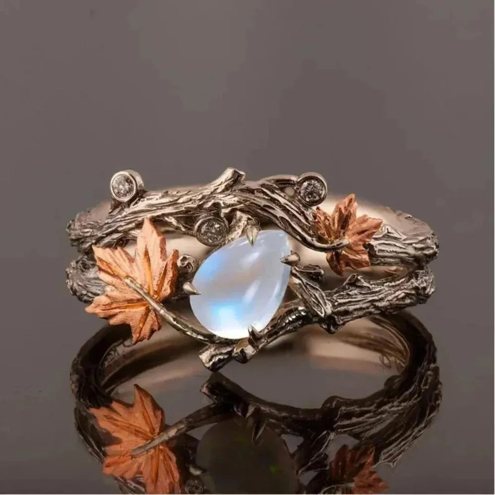 Vintage Tree Branch Maple Leaf Double Layer Ring Women Men White ...