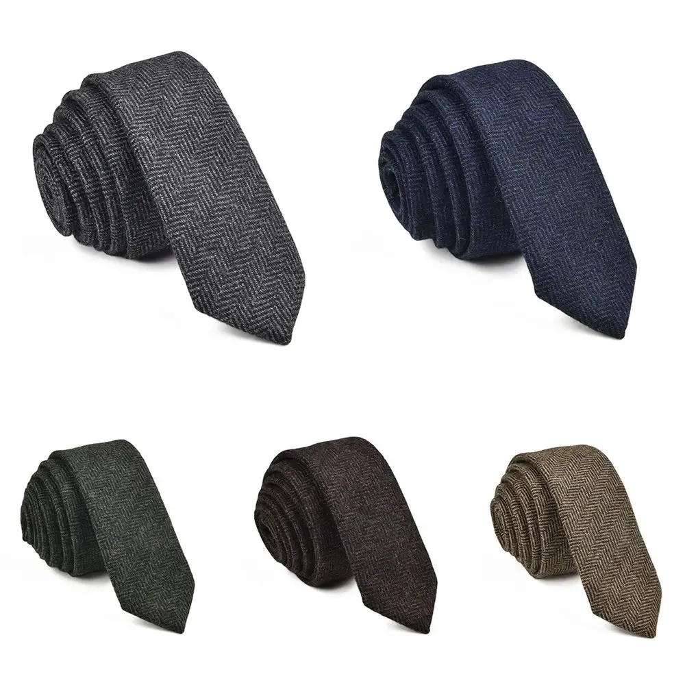 Voboom Khaki Classic Herringbone Wool Necktie for Men - Autumn Winter ...