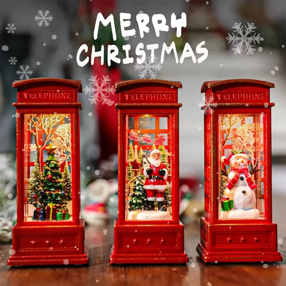 Retro Christmas Old Wooden Telephone Box Decoration With Santa Claus ...