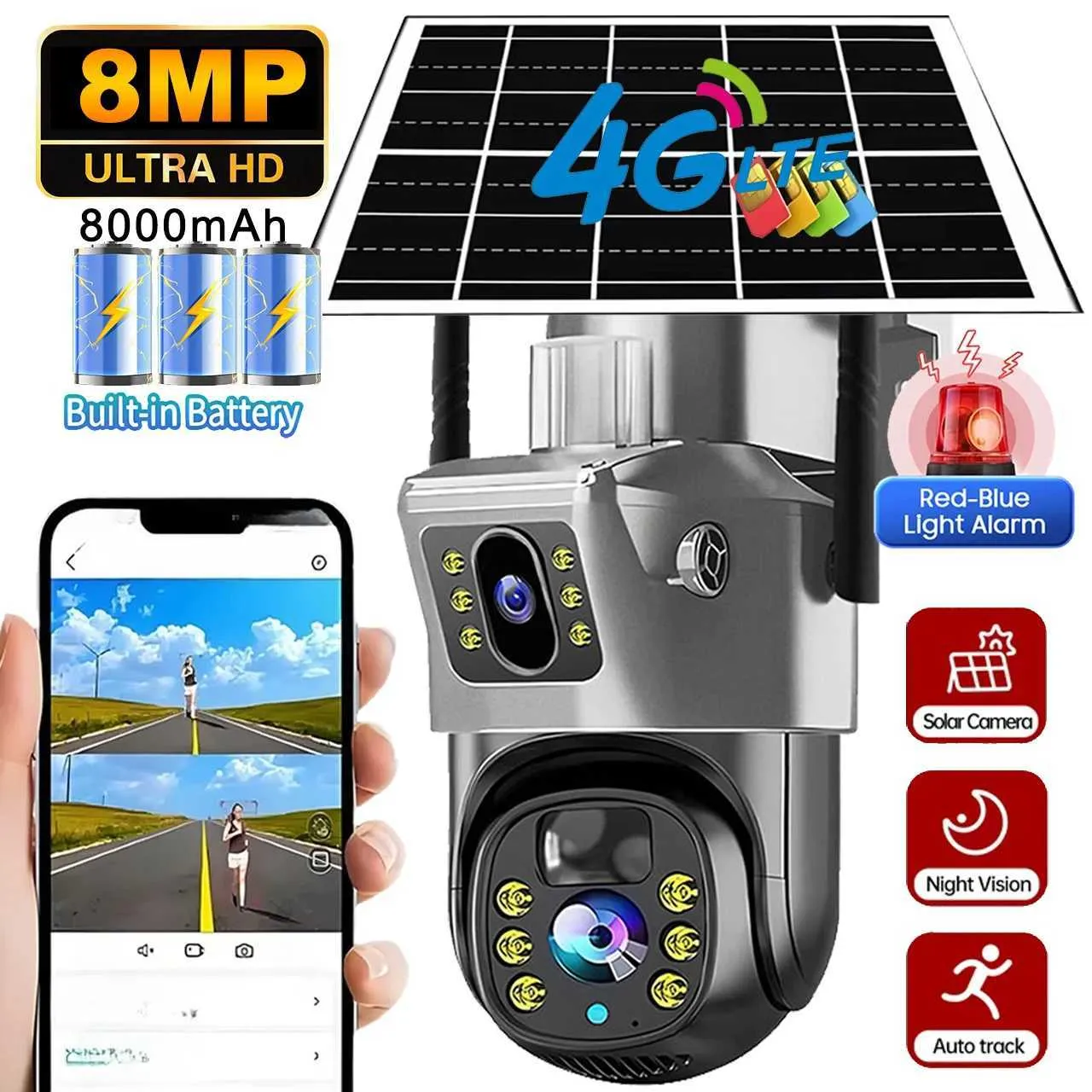 V380 Pro 4G WiFi Solar Solar Powered Security Camera With Dual Lenses ...