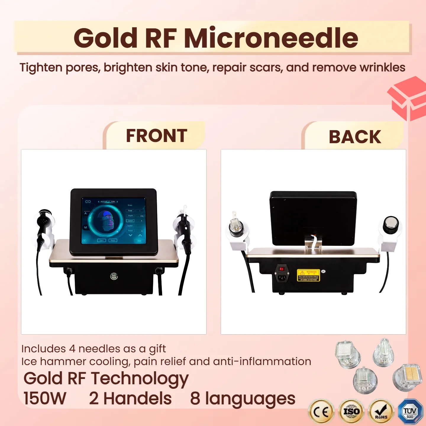 Hot Gold RF Microneedle Radio Frequency Wrinkle Removal Skin Tightening Machine Skin ...