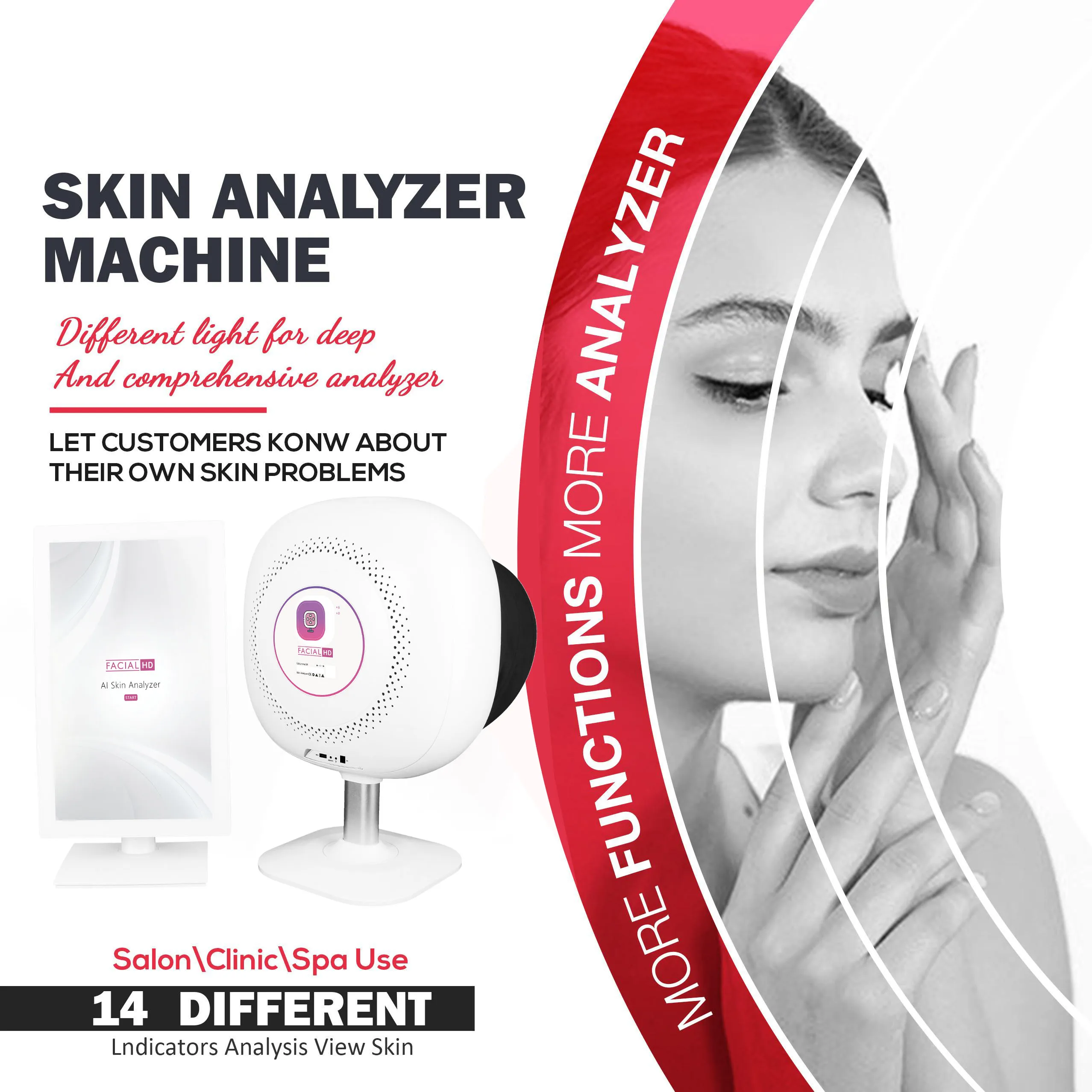 2025 AI 3D Facial Skin Analyzer Machine 8 Spectrum Light, Wrinkle ...