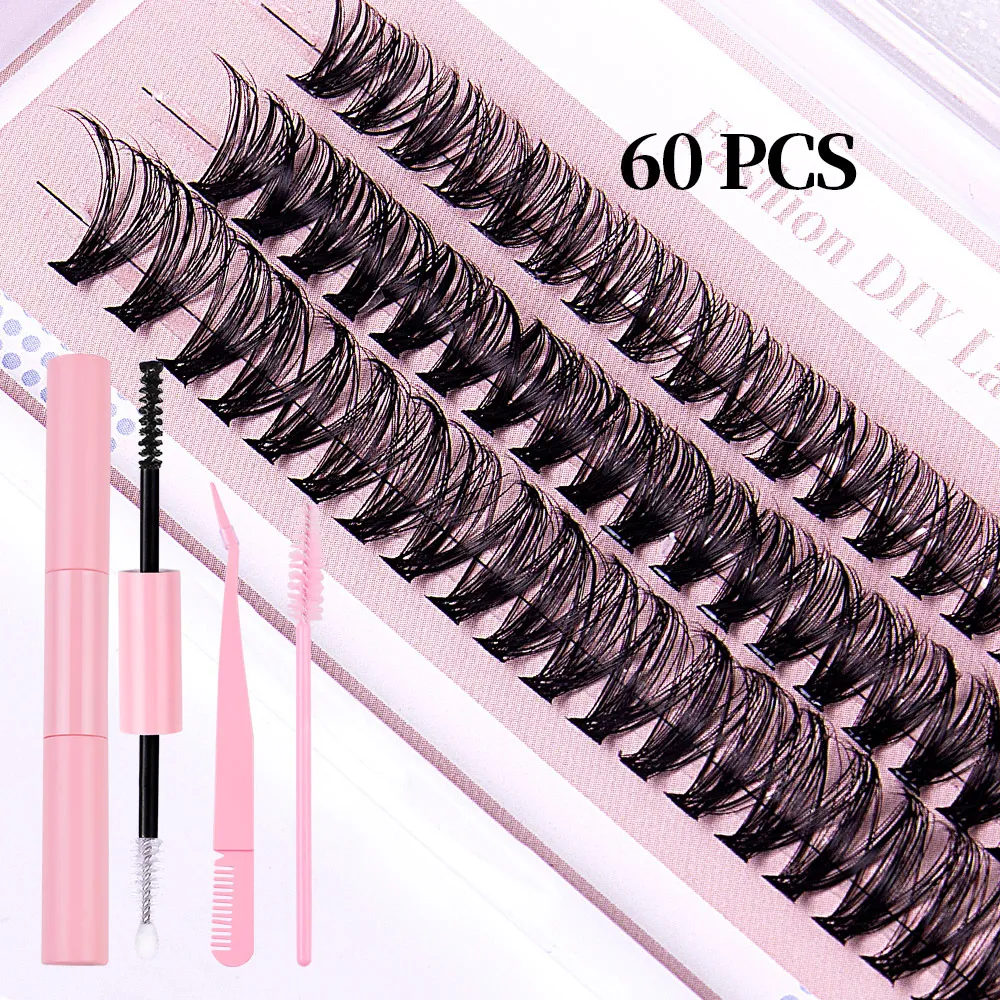 DIY Cluster Lashes Kit With Lash Bond & Seal Thick Fluffy Individual ...