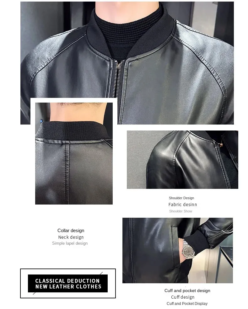 Men's Spring Autumn Thin Style Motorcycle Leather Jacket, Fashionable ...