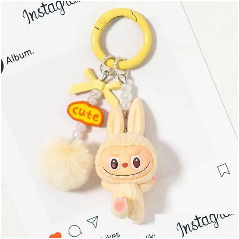 Blind Box Flocking Mini Labubu Keychain Doll Bag Pendant Cute School ...
