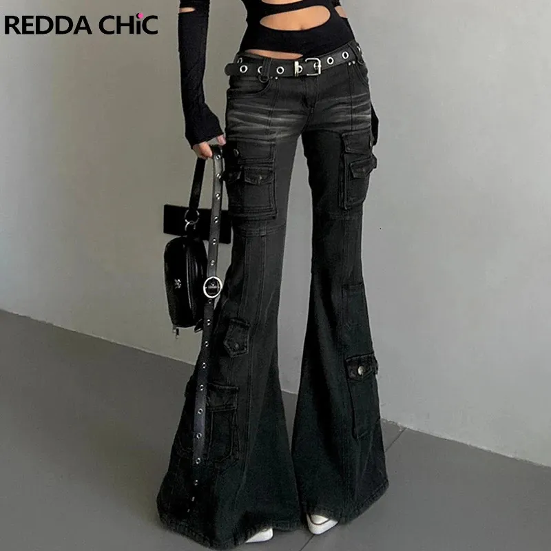 Acubi Fashion Black Flare Carpenter Jeans Womens With Retro Whiskers ...