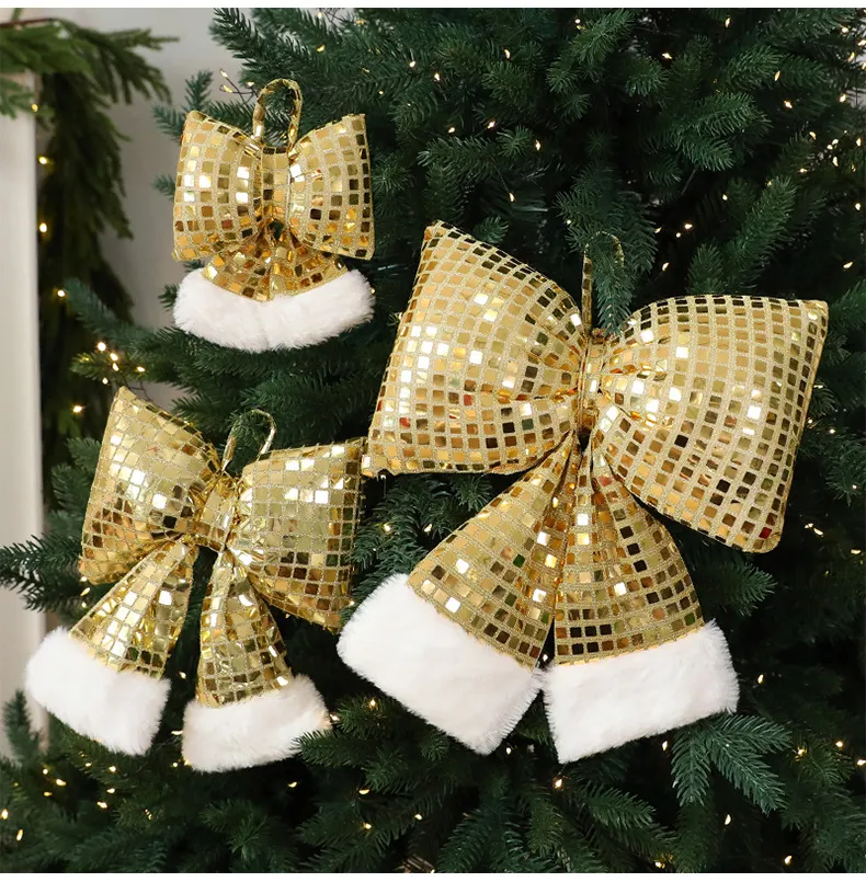 Glitter Bow Gold Shiny Christmas Bow for Home Party Wedding Indoor ...