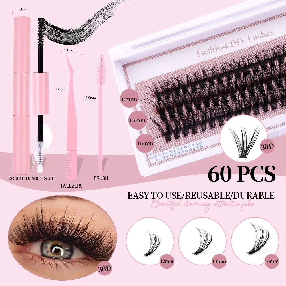 DIY Cluster Lashes Kit 60 Synthetic Hair Individual D Curled Thick ...
