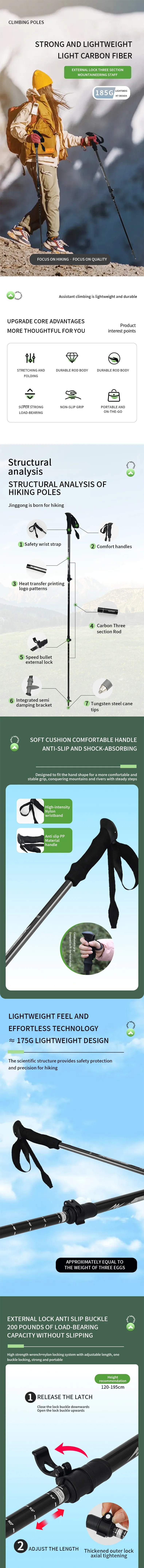 Carbon hiking pole material 3K carbon tungsten steel pole tip quality ...