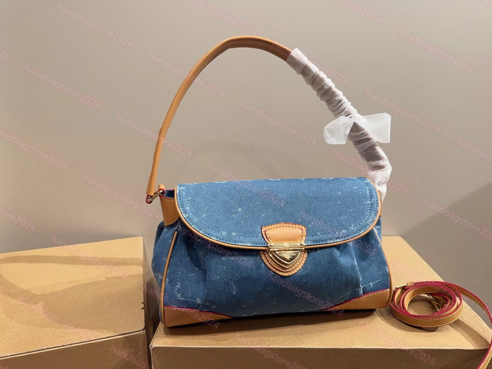 Designer Beverly Denim Armpit Bag for Ladies, Luxury Gold Buckle Armpit ...