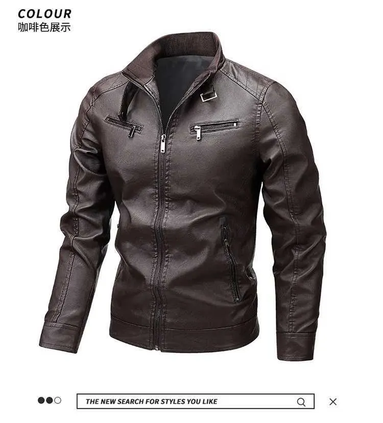 Mens Slim Fit Leather Jacket Casual Lapel Windproof Acetate Non-Woven ...