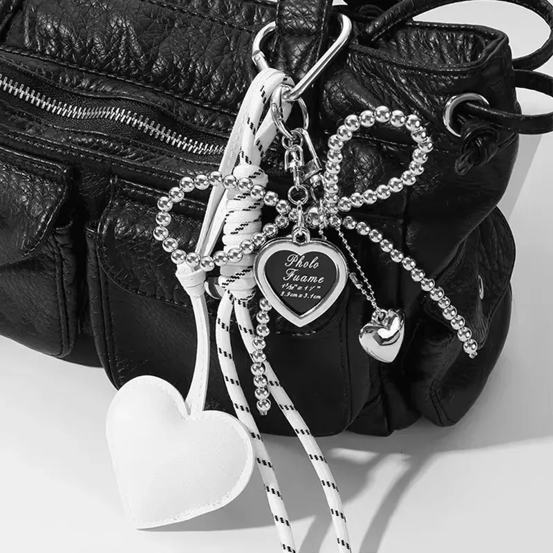 Leather Heart Bow Keychain, Delicate Beaded Keyring, Car Key Holder ...