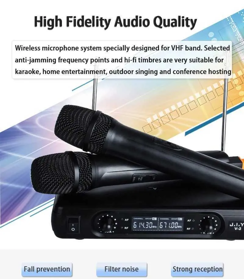 2-Channel Dual Cordless Handheld Wireless Microphone System with LCD ...