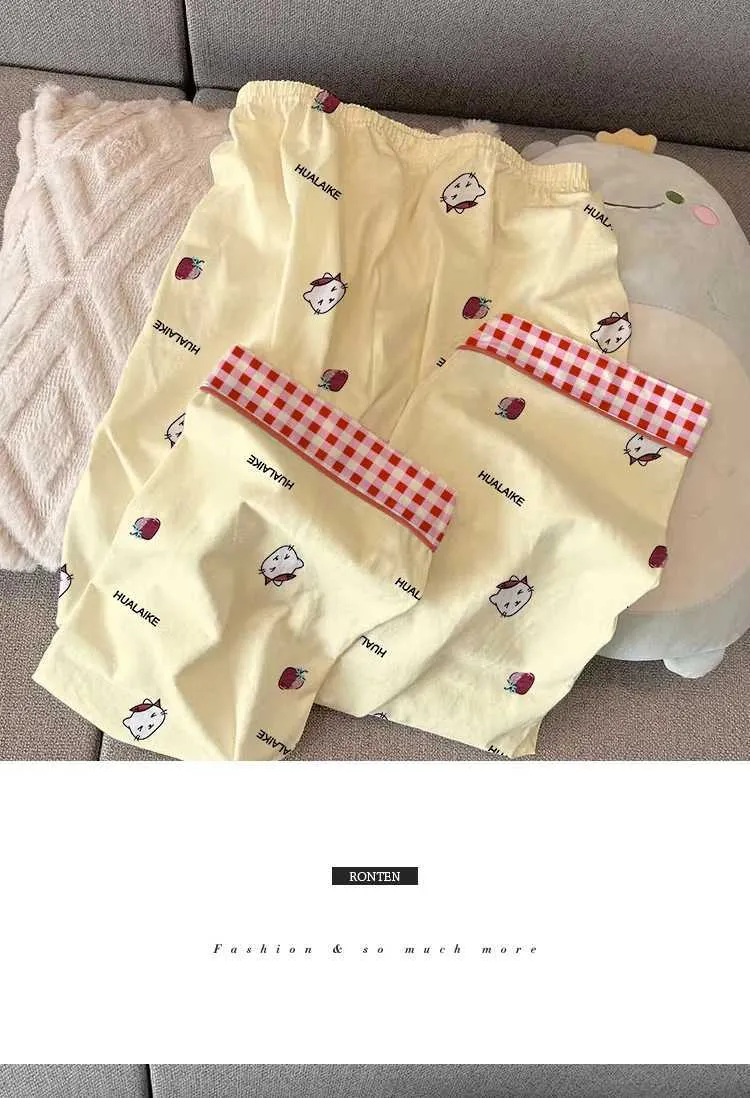 Strawberry Hello Kitten Print Pajama Set Women 2025 New Spring Autumn ...