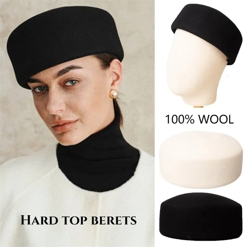 Vintage Hard Top Berets Women 100 Wool Felt Fedoras Hats Er White ...