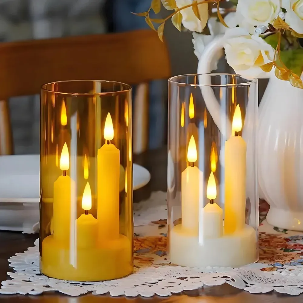 Flameless LED Taper Candles 3 In 1 Battery Operated Flickering Electric ...