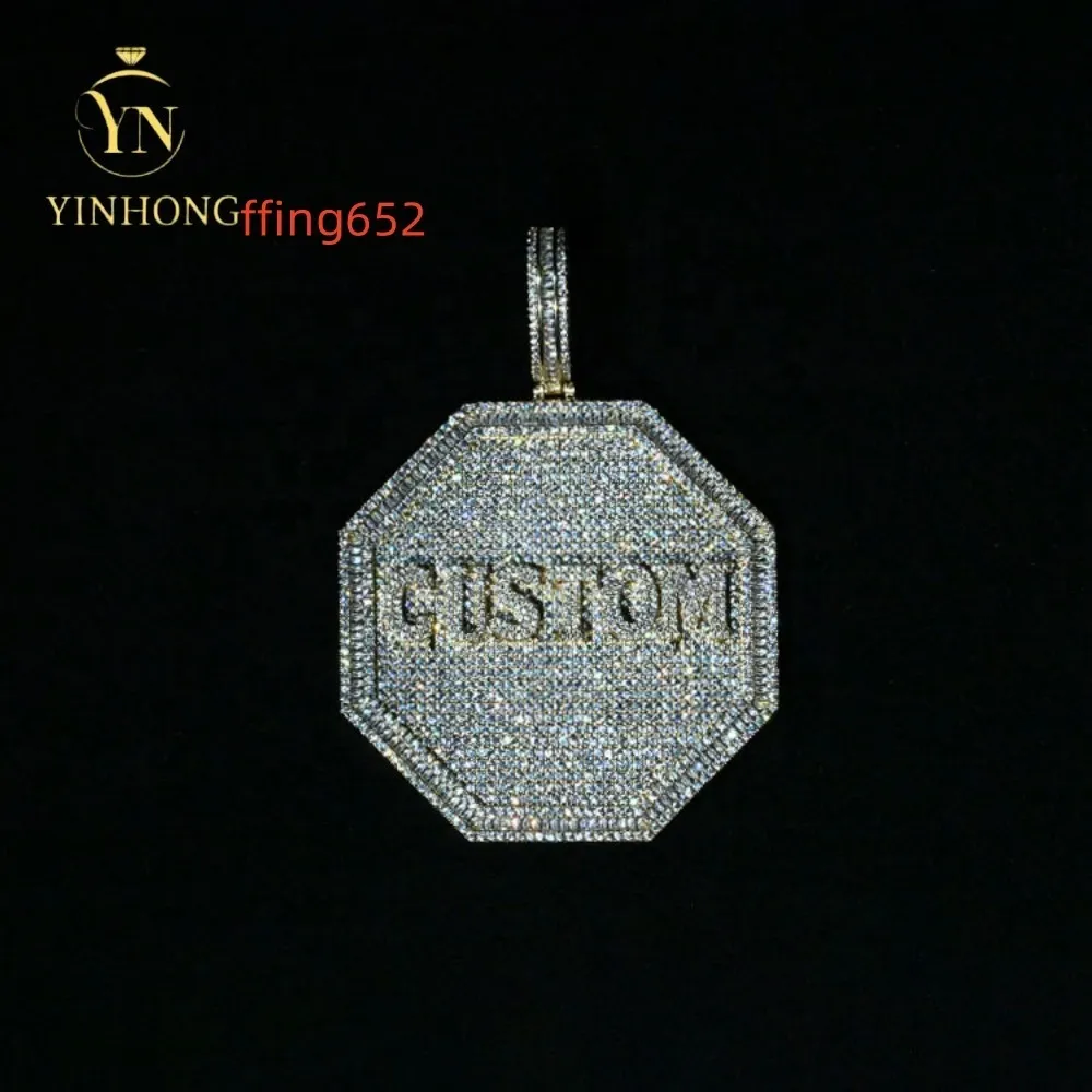 Men's Custom Moissanite Pendant Necklace with 50 cm Silver Rope Chain ...